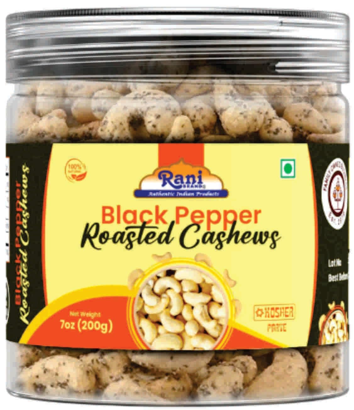 Rani Black Pepper Roasted Cashews 7oz (200g) PET Jar, Non-Fried, Oil F ...