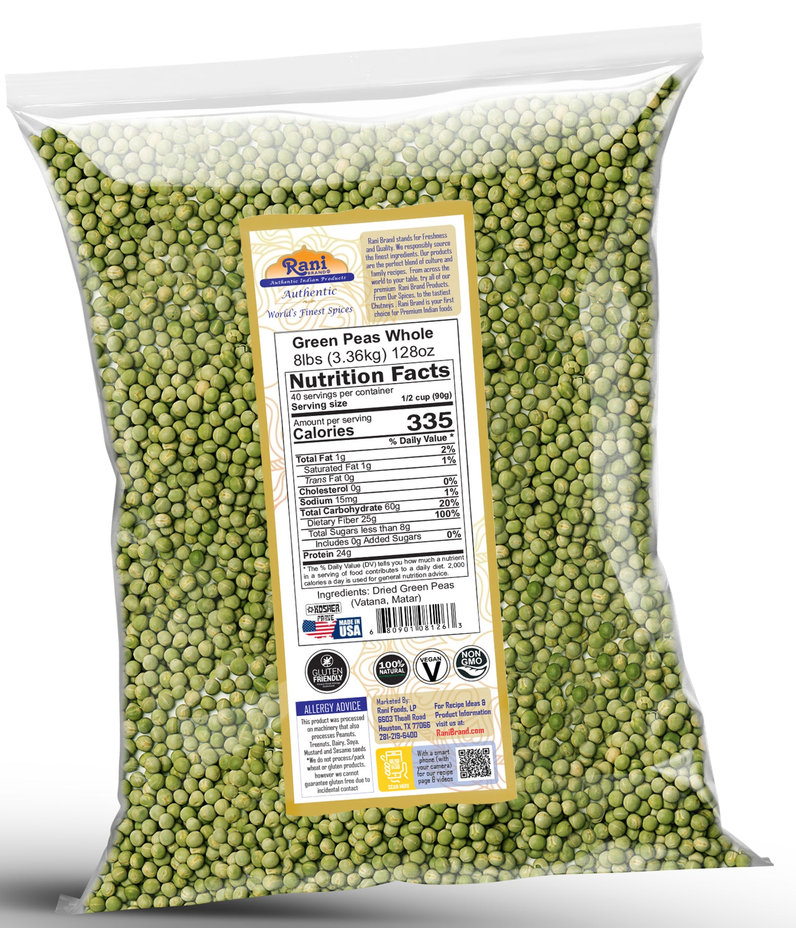 Rani Green Peas Whole, Dried (Marrowfat Peas, Vatana, Matar) 128oz (8l ...