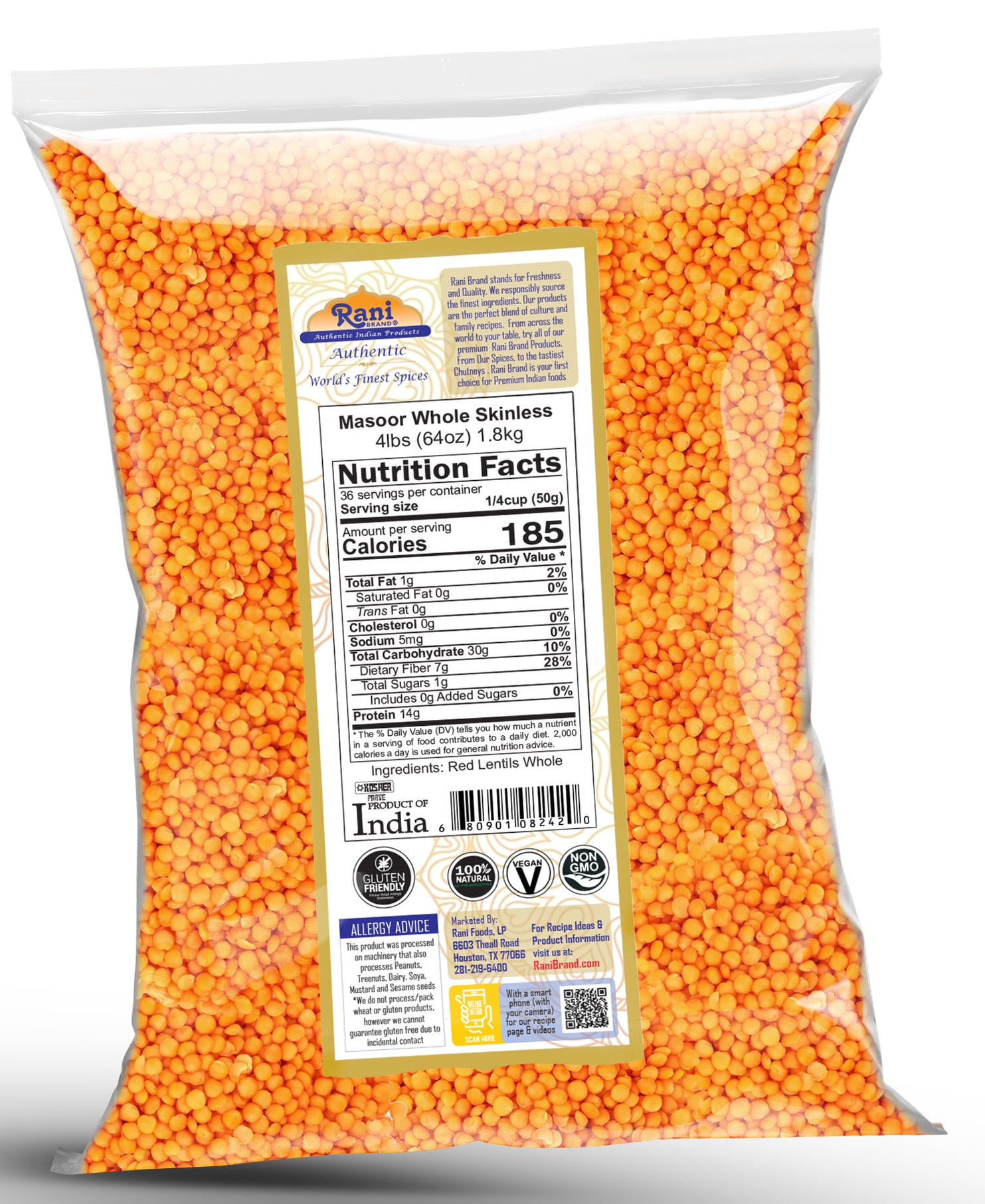 Rani Masoor Gota (Football) Indian Red Lentils Skinless 64oz (4lbs) 1 ...