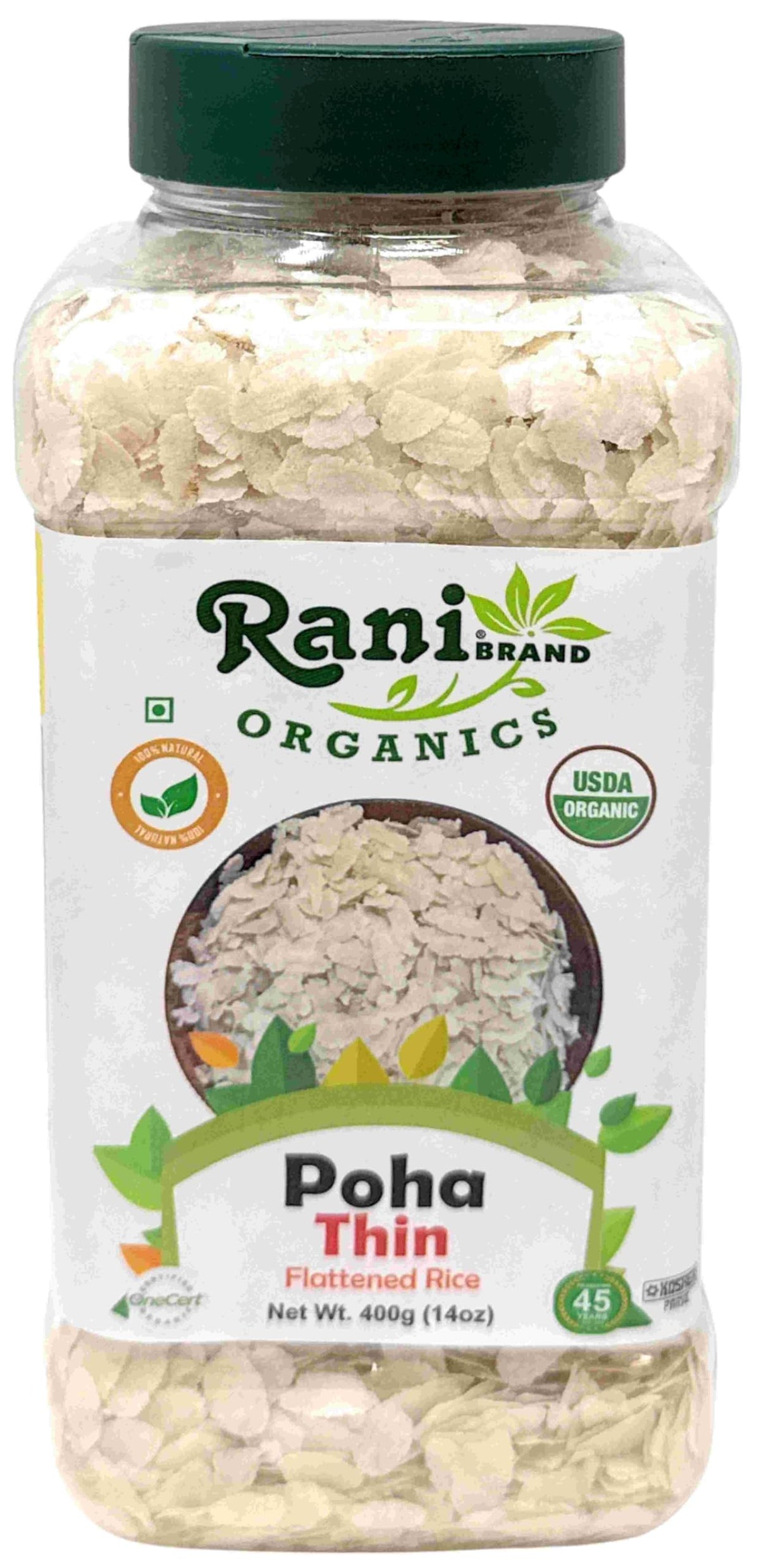 Rani Organic Poha (Powa) Thin Cut (Flattened Rice) 14oz (400g) PET Jar — Rani Brand Factory Store