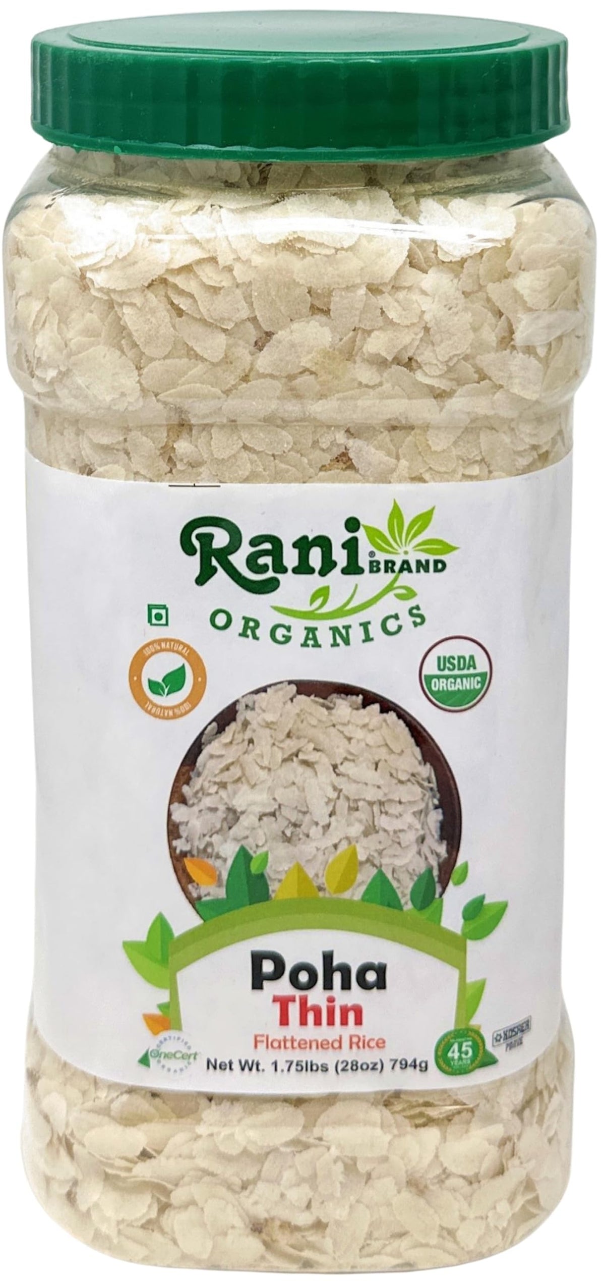 Rani Organic Poha (Powa) Thin Cut (Flattened Rice) 28oz (1.75lbs) 800g ...