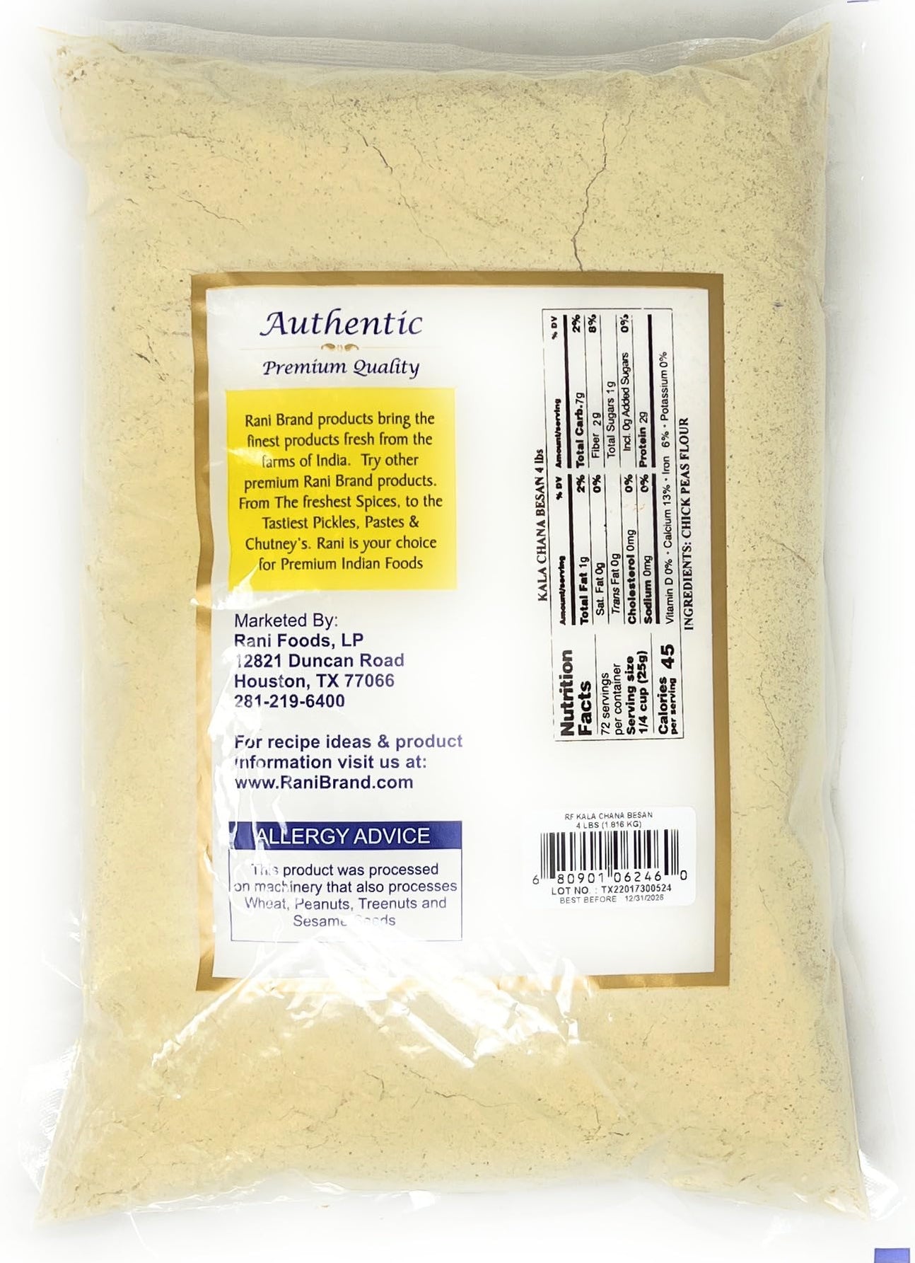 Rani Kala Chana Besan (Chick Peas Flour) 64oz (4lbs) 1.81kg Bulk ~ All ...