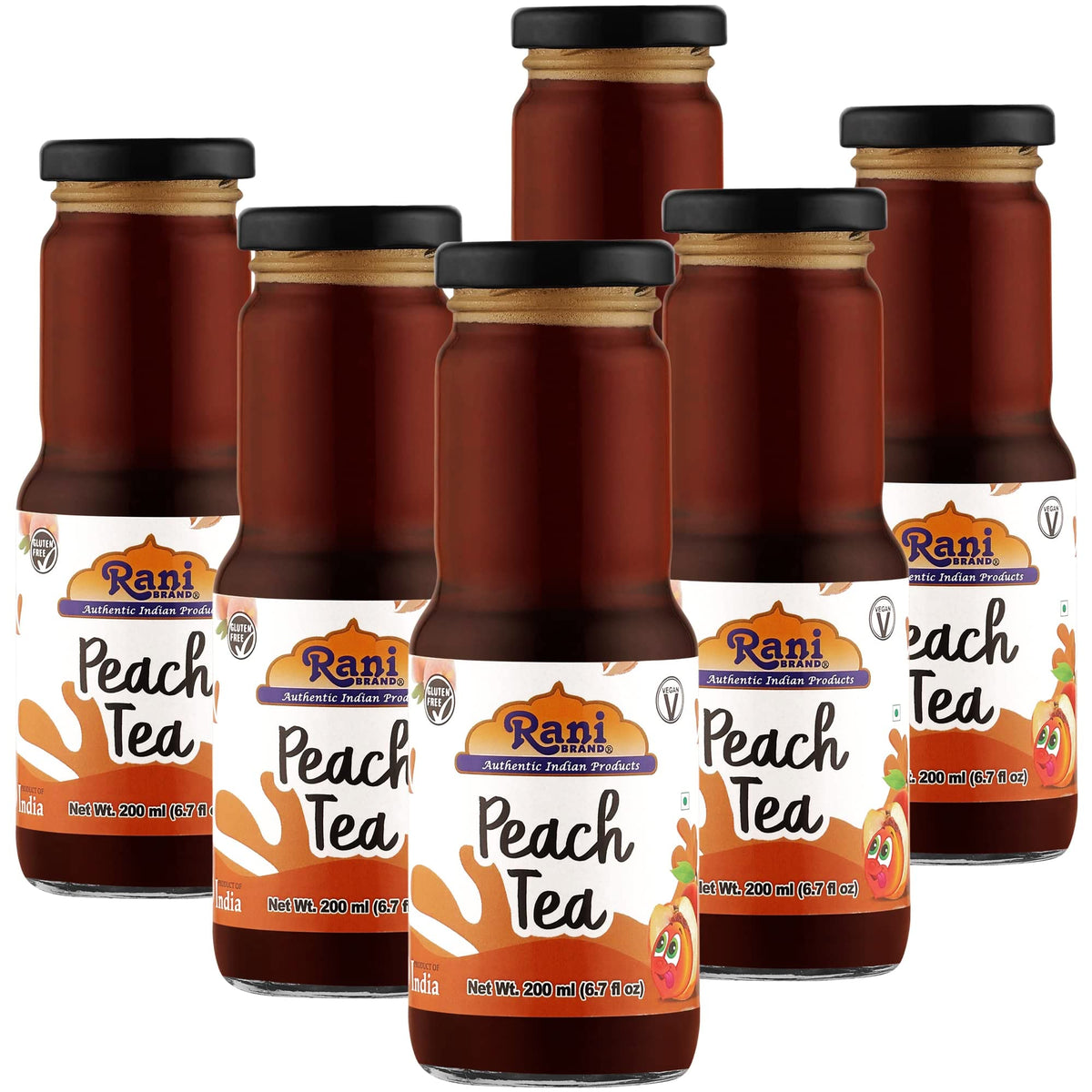 Rani Peach Tea 6.7 fl oz (200 ml) Glass Bottle, Pack of 6 ~ Indian Fru ...