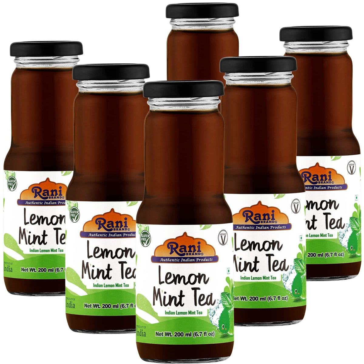 Rani Lemon Mint Tea 6.7 fl oz (200 ml) Glass Bottle, Pack of 6 ~ India ...
