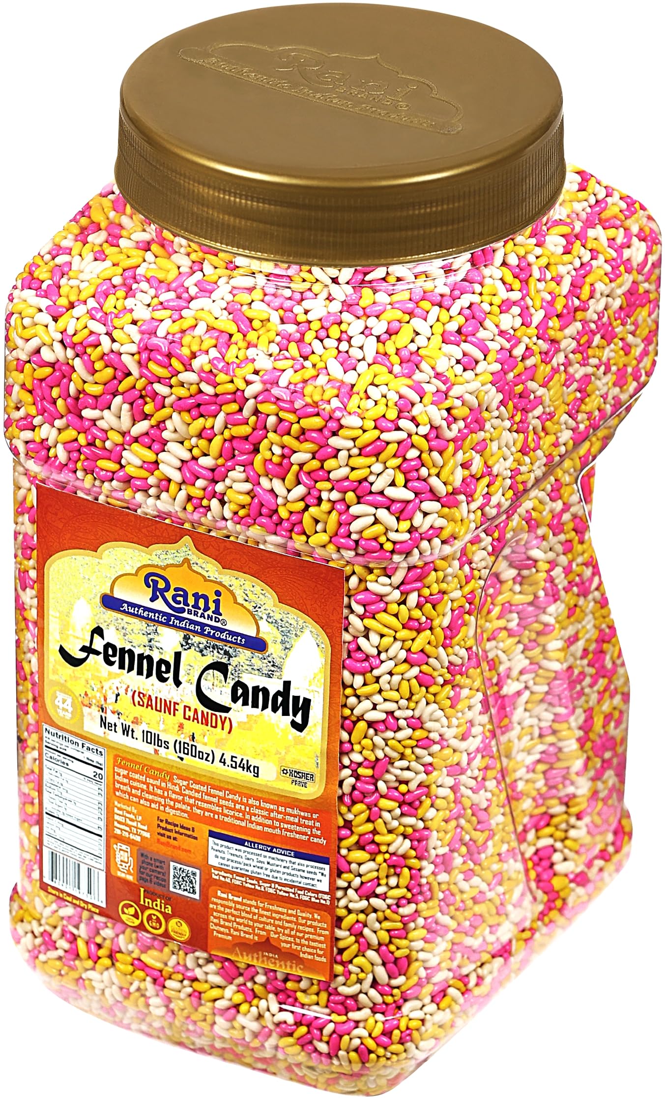 Rani Sugar Coated Fennel Candy 160oz (10lbs) 4.54kg Bulk PET Jar ~ Ind ...