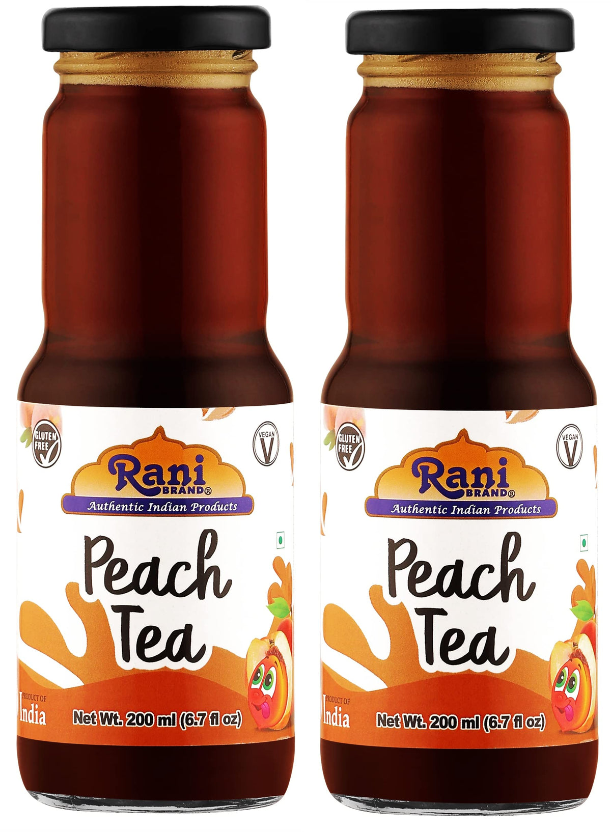 Rani Peach Tea 6.7 fl oz (200 ml) Glass Bottle, Pack of 2 ~ Indian Fru ...