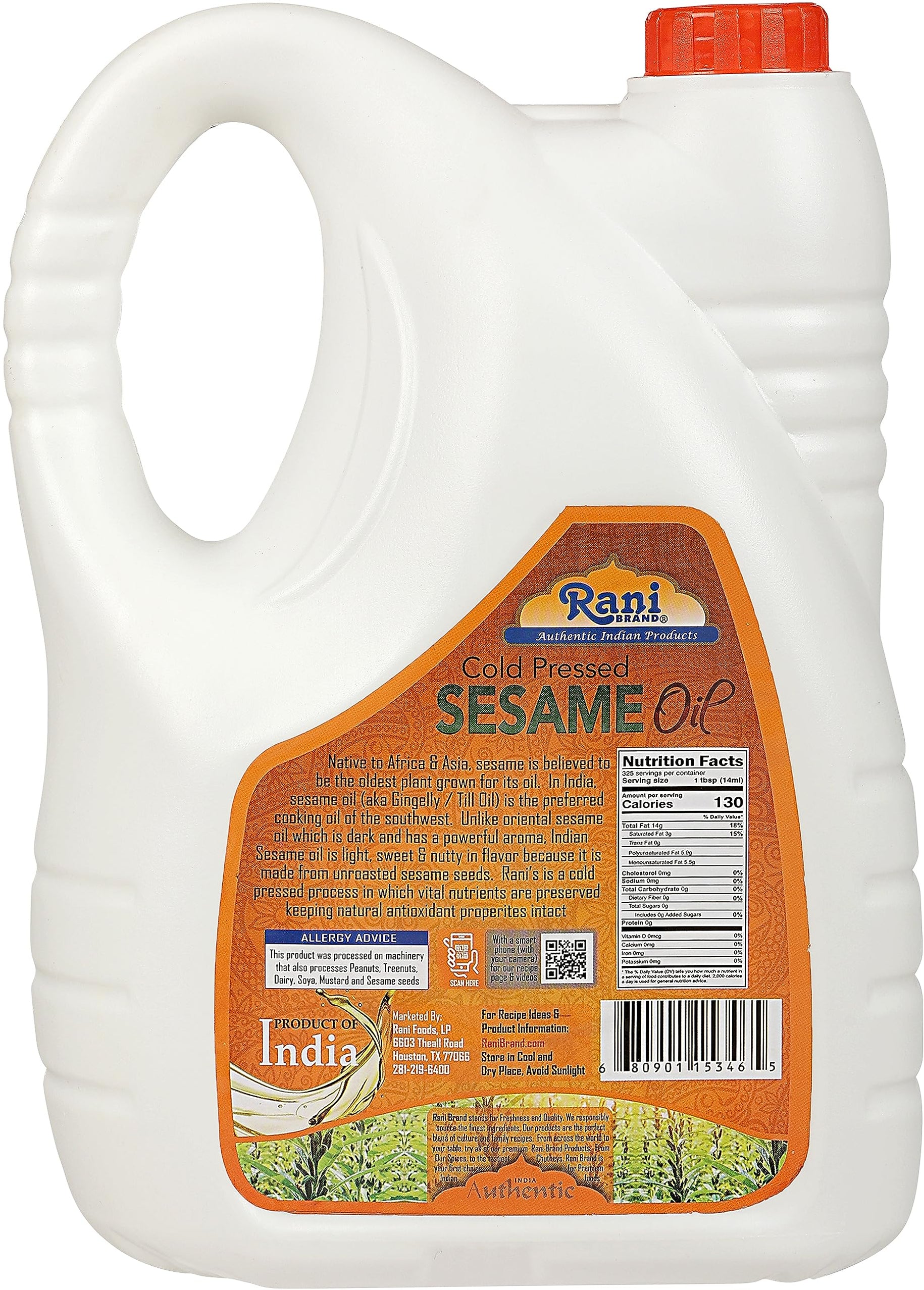 Rani Sesame Oil 169 Ounce (5 Liter) Cold Pressed | 100% Natural | NON ...