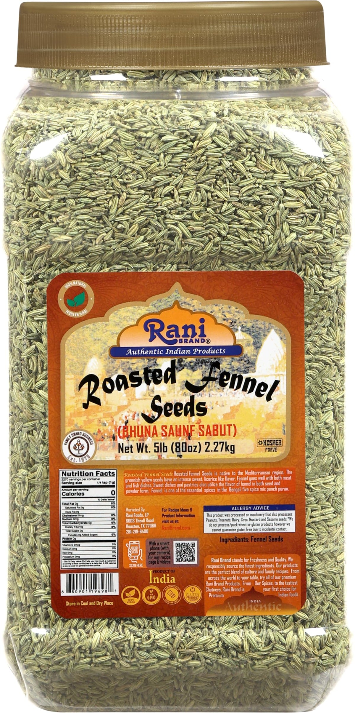 Rani Roasted Fennel Seeds (Bhuna Saunf Sabut) Whole Spice 80oz (5lbs ...