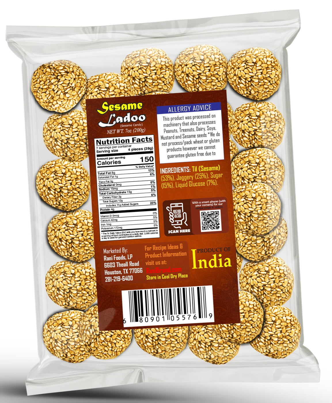 Rani Sesame Ladoo (Round Sesame Brittle Candy) 7oz (200g) {4 Sizes Ava ...