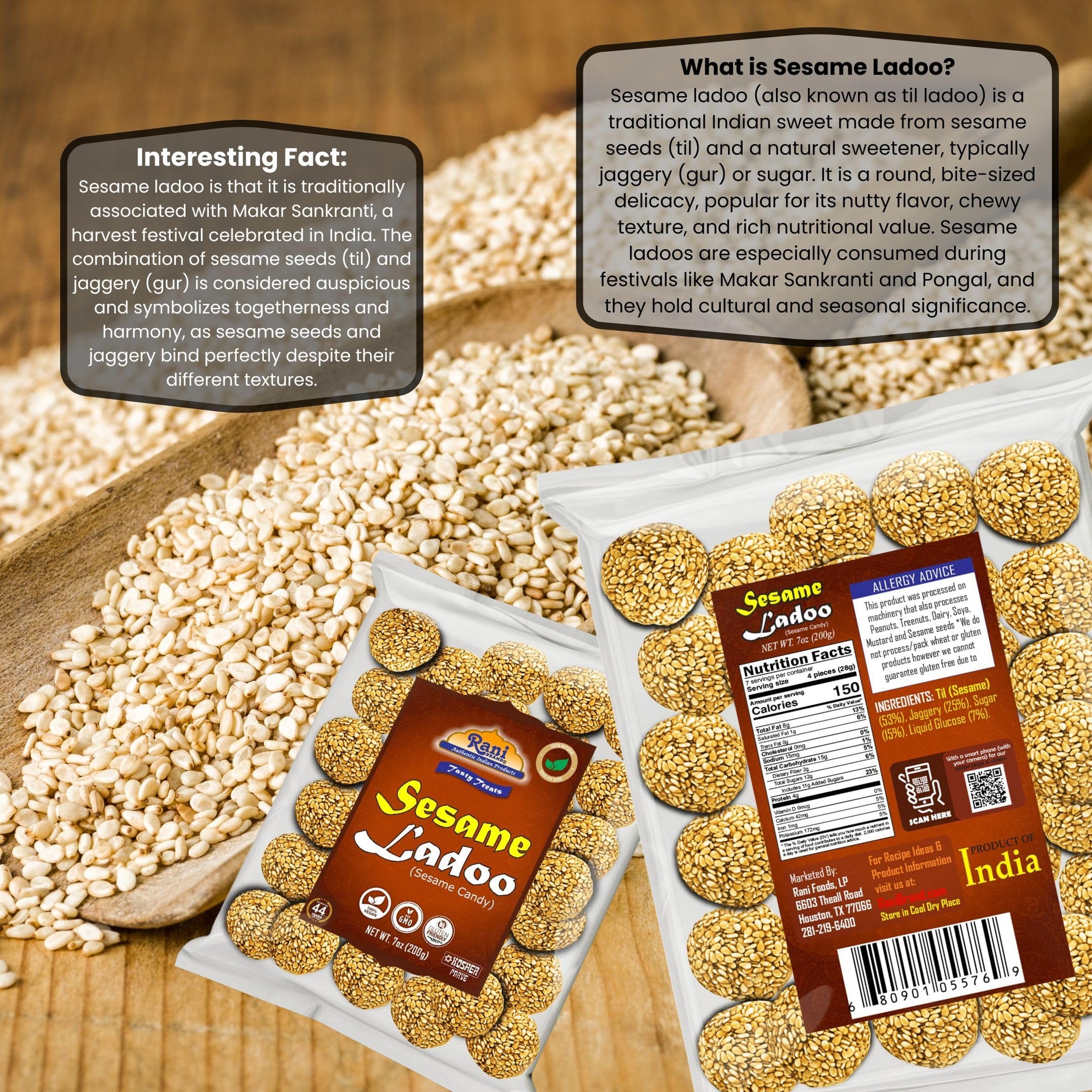 Rani Sesame Ladoo (Round Sesame Brittle Candy) 7oz (200g) {4 Sizes Ava ...