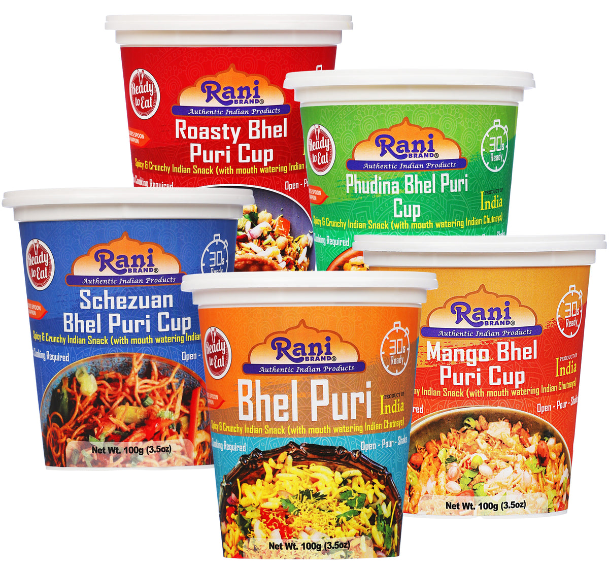 Rani Bhel Puri Cups 5 Flavors-in-1 Set (Regular, Roasty, Mango, Schezu ...