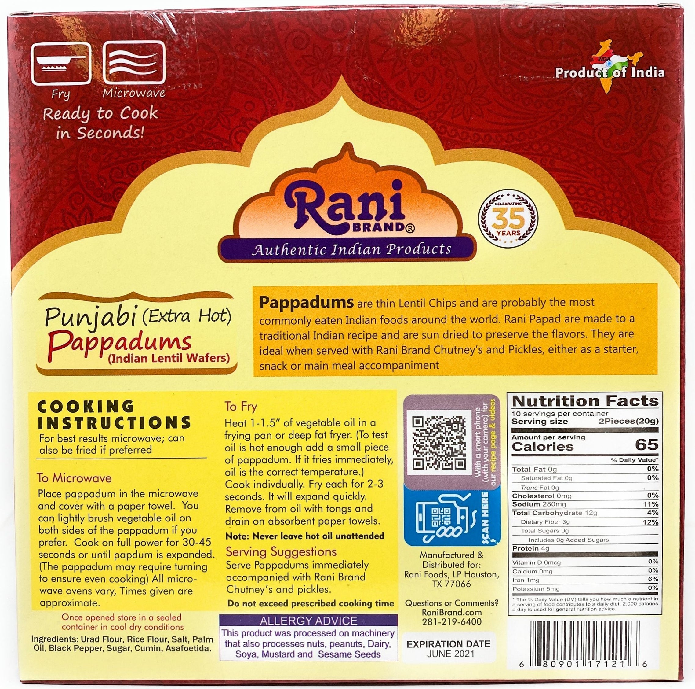 Rani Pappadums (Indian Lentil Wafer Snack) Punjabi Papad - Extra Hot ...