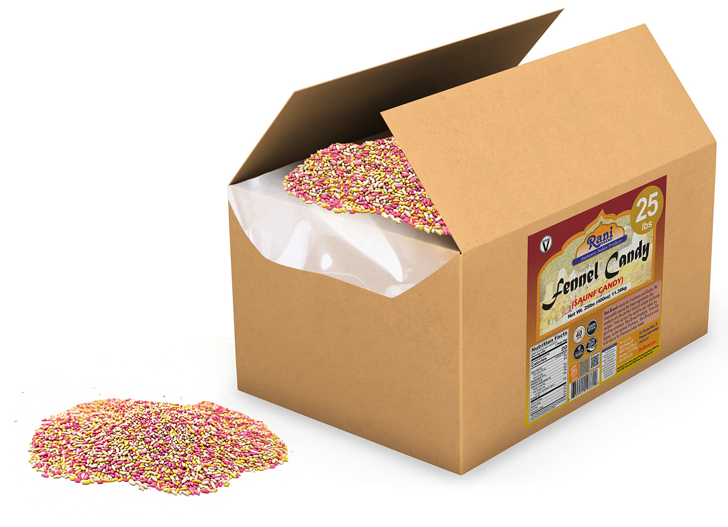 Rani Sugar Coated Fennel Candy 400oz (25lbs) 11.36kg Bulk Box ~ Indian ...