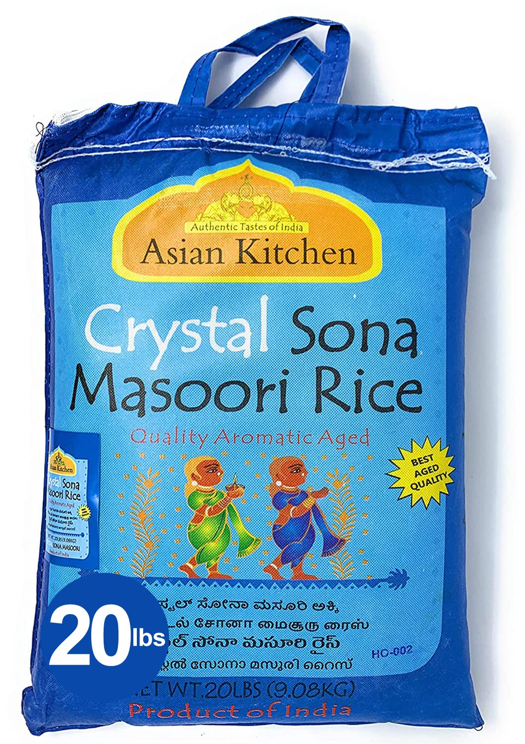 Asian Kitchen Crystal Sona Masoori Aged Rice 20lbs (9.08kg) Short Grai ...