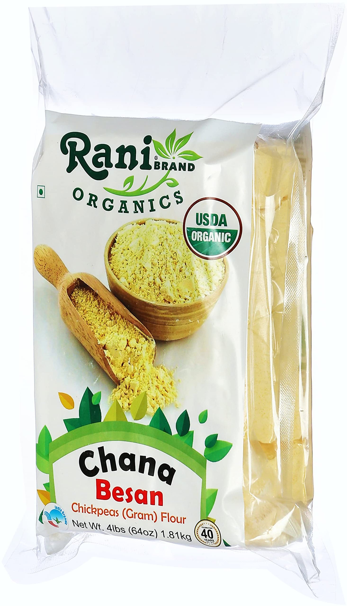 Rani Organic Chana Besan - Chickpeas (Gram) Flour 64oz (4lbs) 1.81kg B ...