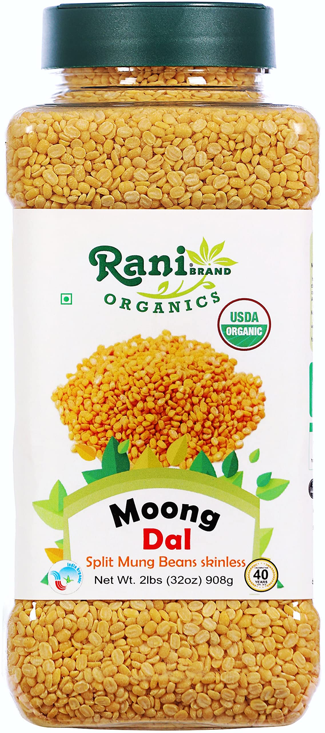 Rani Organic Moong Dal (Split Moong Beans Skinless) Indian Lentils 32o ...
