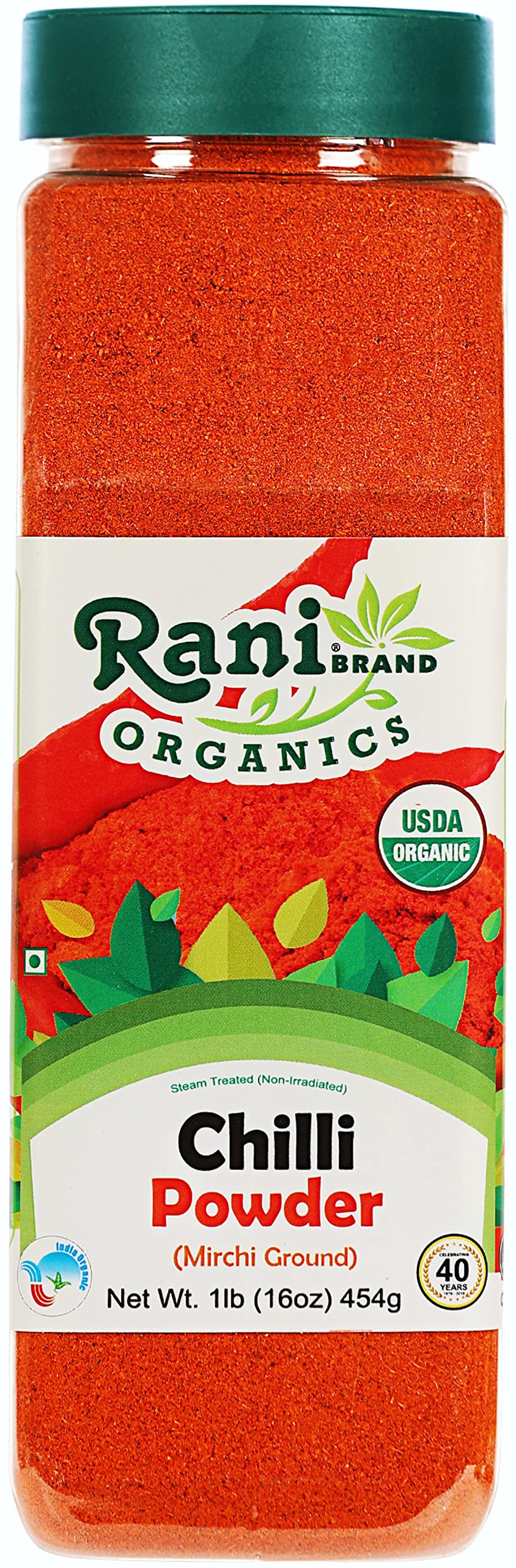 Rani Organic Chilli Powder (Mirchi Ground) 16oz (1lb) 454g PET Jar ~ A ...