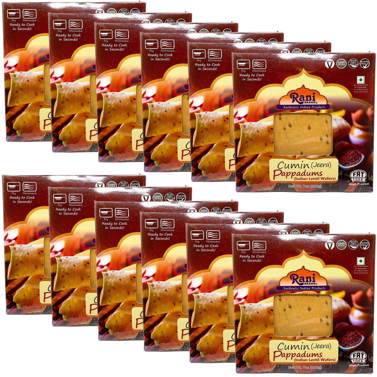 Rani Pappadums (Indian Lentil Wafer Snack) Jeera (Cumin) Papad 7oz (20 ...